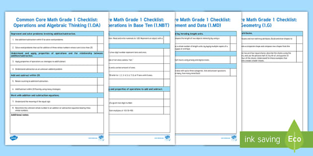 Common Core Math First Grade Standards Checklist