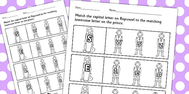 Rapunzel Themed Capital Letter Matching Worksheet - rapunzel