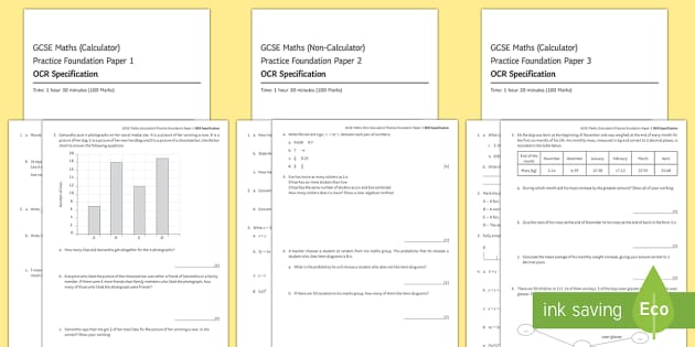 GCSE Maths Specimen Papers 1, 2 and 3 Foundation (001) OCR ...