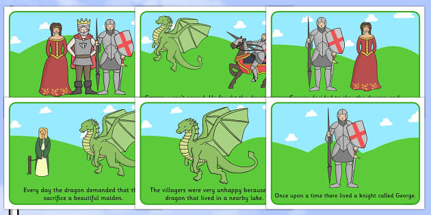 St George And The Dragon Story Sequencing - St George, princess, maiden