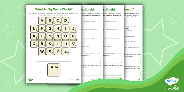 Home Education What Is My Name Worth? (teacher made)