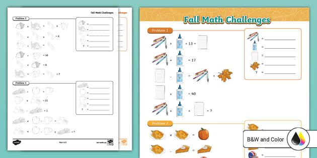 Fall Math Challenges for 3rd-5th Grade (teacher made)