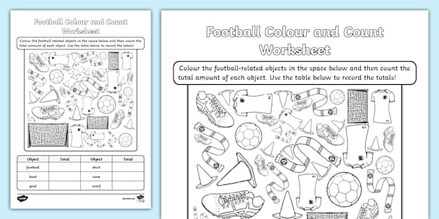 👉 Football Colour and Count Worksheet (teacher made)