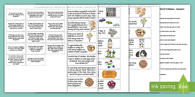 Year 3 Multiplication And Division Word Problems Sticky Labels