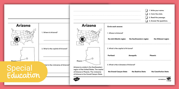 Arizona Activity Page for Special Education - Twinkl