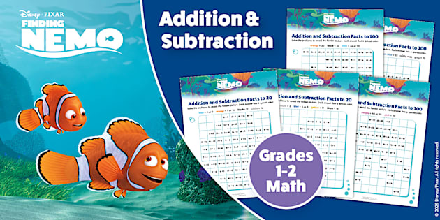 Finding Nemo: Addition and Subtraction to 100 Math Sheets