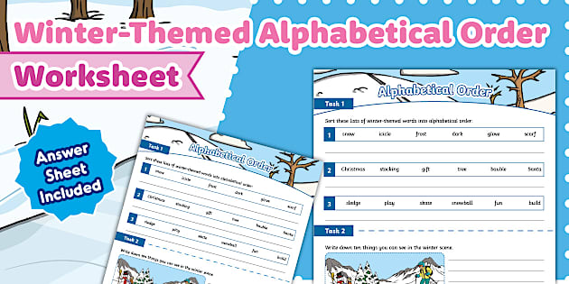 Winter-Themed Alphabetical Order Worksheet - Twinkl - KS1