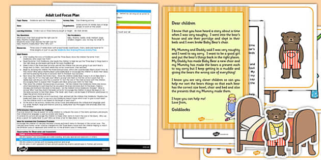 Goldilocks Size Ordering EYFS Adult Input Plan and Resource Pack
