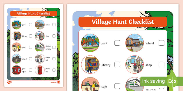 Village Hunt Sheet Checklist (professor feito) - Twinkl