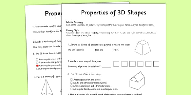 Year 3 Properties of Shapes Worksheet / Worksheet - Twinkl