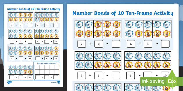 Number Bonds to 10 Superheroes Ten-Frame Activity - Twinkl