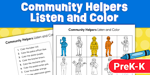 Community Helpers Listen and Color Worksheet for PreK-K