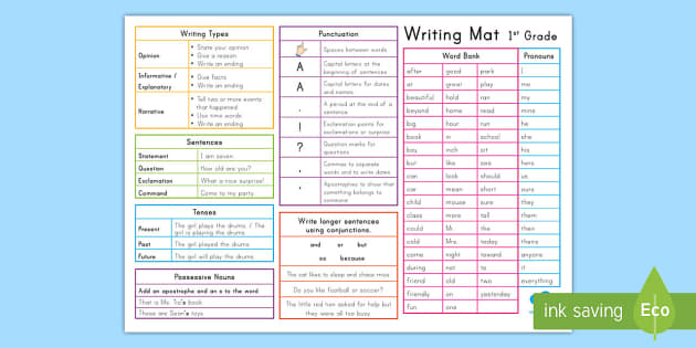 First Grade Writing Mat - writing mat, usa, writing aid, prompt