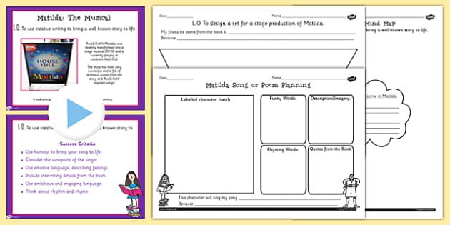 FREE! - Matilda Inspired Song or Poetry Writing Lesson Teaching Pack to