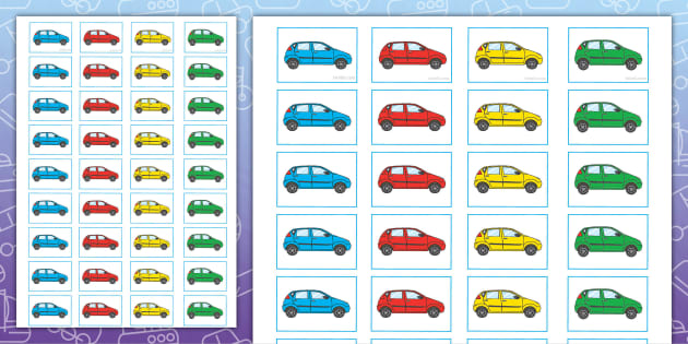 Mașini colorate – Jetoane pentru activitate matematică