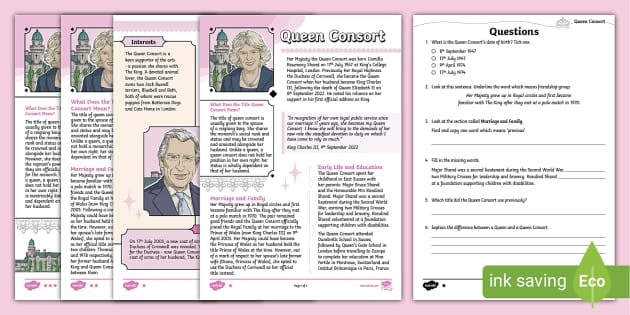 UKS2 Queen Consort Differentiated Reading Comprehension