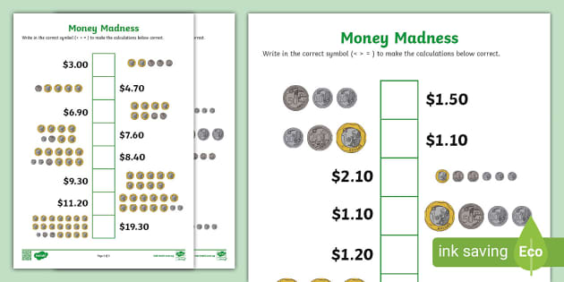Singapore Money - Greater than and Less than - Twinkl