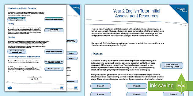 Year 2 English Tutor Initial Assessment Resources - Twinkl