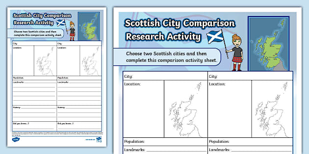 Scottish City Comparison Research Activity Sheet - Twinkl