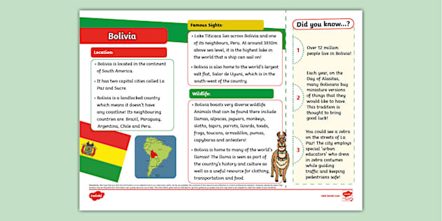 Important Facts about Bolivia: Fact File - Twinkl
