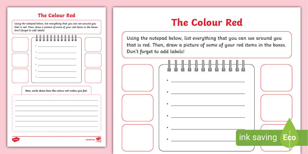 The Colour Red Listing Activity, Red (teacher made) - Twinkl