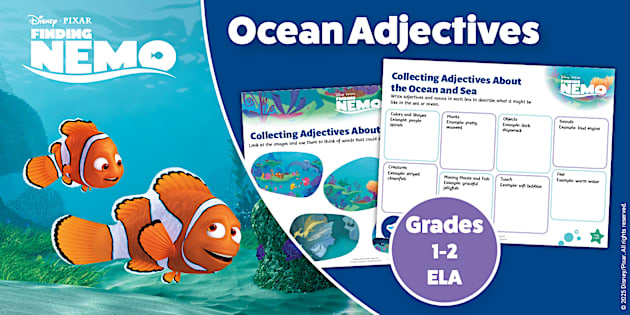 Finding Nemo: Ocean Adjectives Worksheet for 1st-2nd Grade