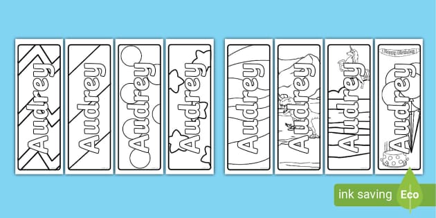 Free Audrey Name Simple Colouring Bookmarks Twinkl
