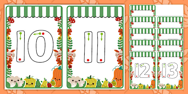 👉 Autumn Market Themed Numbers 10-20 Flashcards - Twinkl