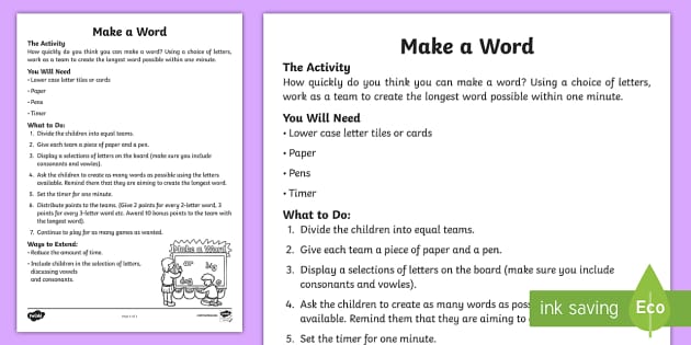 Making Words Activities KS1 Make A Word Activity