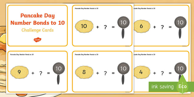 Pancake Day Number Bonds to 10 Challenge Cards