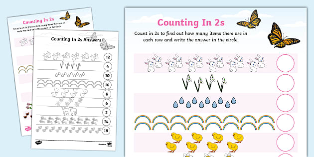 👉 Spring Counting in 2s Worksheet (teacher made) - Twinkl