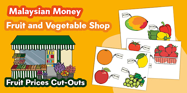 Malaysian Money - Fruit and Vegetable Shop - Fruit Prices Cut-Outs