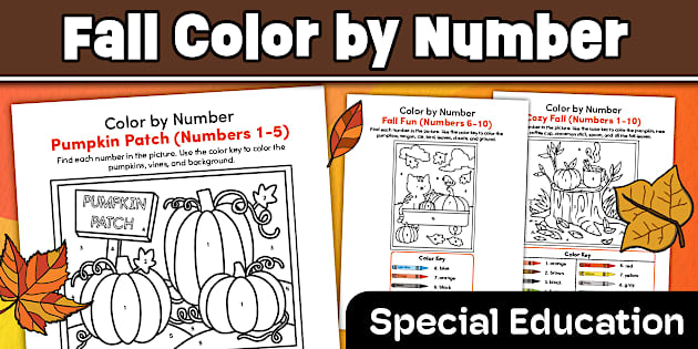 Fall Color by Number Worksheets for Special Education