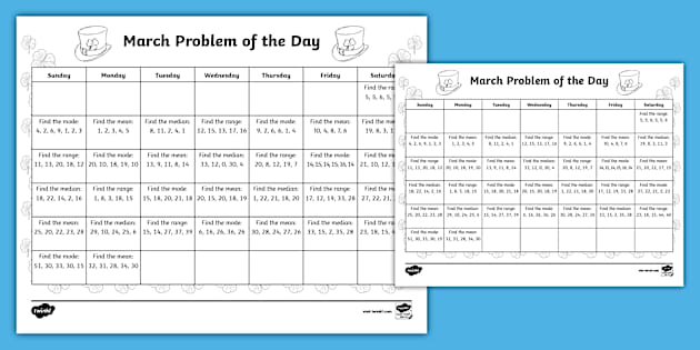 Sixth Grade 2025 Math Problem of the Day March Calendar