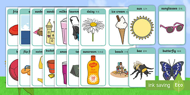 夏季單字單字卡｜Summer words Flashcards English/Traditional Chinese