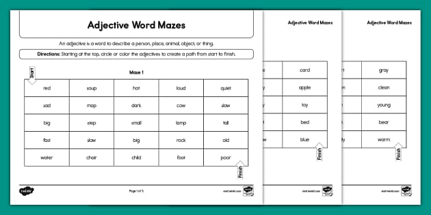 Adjective Word Mazes for 1st-2nd Grade (nauczyciel wykonał) Adjective Word Mazes for 1st-2nd Grade (nauczyciel wykonał)