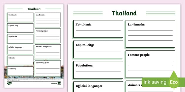 Thailand Fact File Template, Thailand - Twinkl
