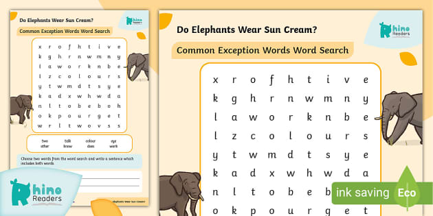 Level 5c Do Elephants Wear Sun Cream?: CEW Word Search