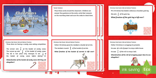 LKS2 Add and Subtract Fractions Christmas QR Challenge Cards