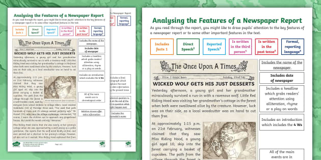 Analysing The Features Of A Newspaper Report KS2 Resources
