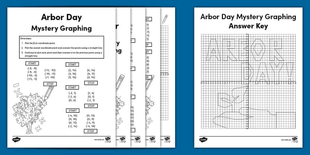 Arbor Day Mystery Graphing Hand and Seedling Worksheet for 6th-8th Grade