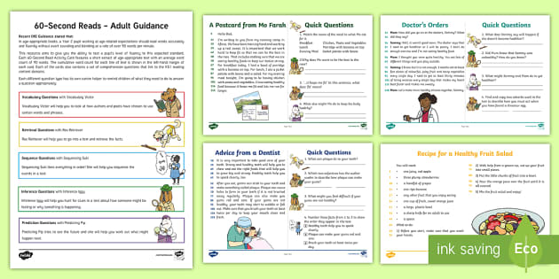 KS1 60-Second Reads: Healthy Living Activity Pack