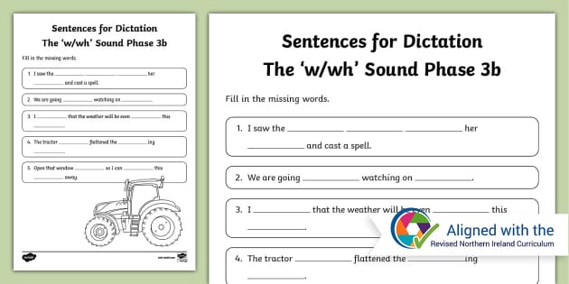 Northern Ireland Linguistic Phonics 3b ‘w/wh’ Sound Dictation Sentences
