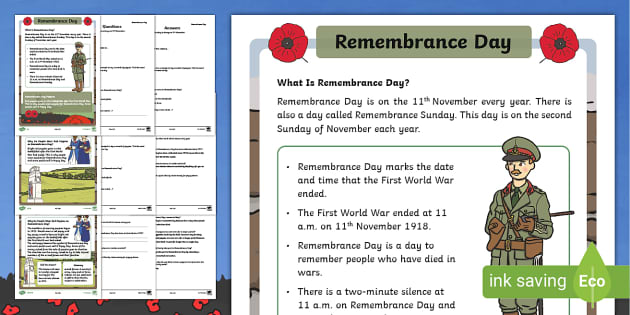 * NEW * KS1 Remembrance Day Differentiated Reading Comprehension