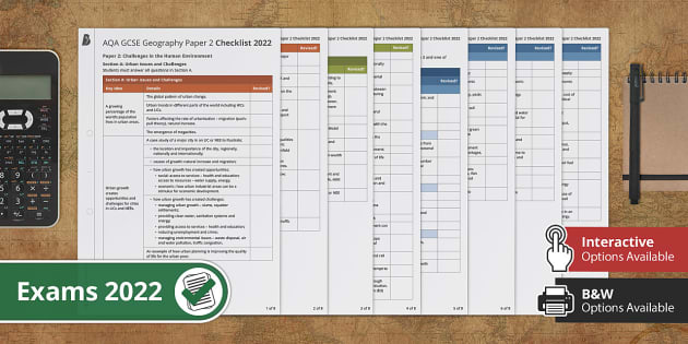 AQA GCSE Geography Paper 2 Revision Checklist 2022 - Twinkl