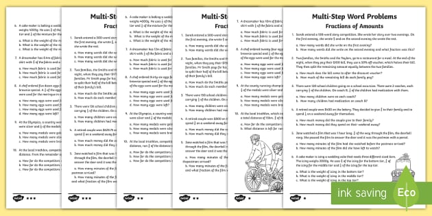 Fractions of Amounts Worksheets | Maths Word Problems Year 6