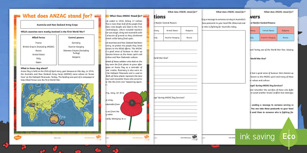 Anzac Day for Older Students Reading Comprehension Activity