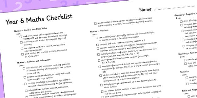 Year 6 Maths Objectives New Curriculum Checklist