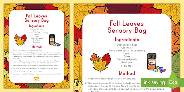 Printable Fall Sensory Bag Teaching Resource | Twinkl USA