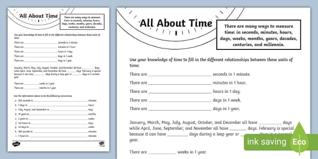All about Time Activity Sheet